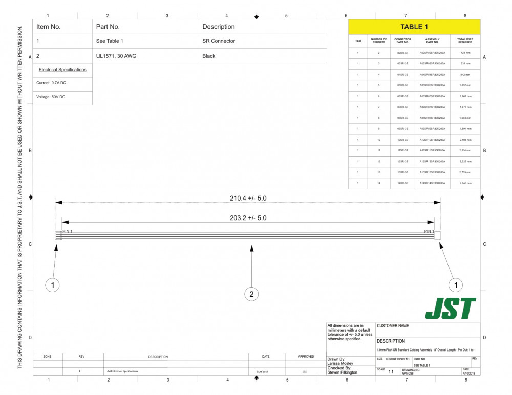 JST SR connector assembly technical document