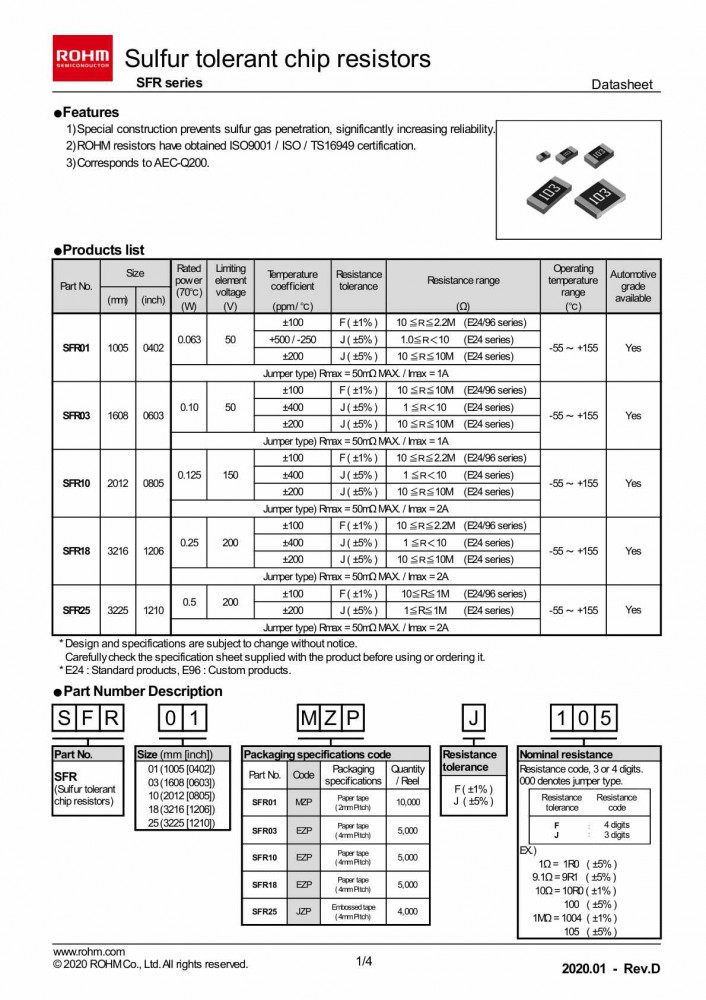 ROHM SFR series technical document page 1