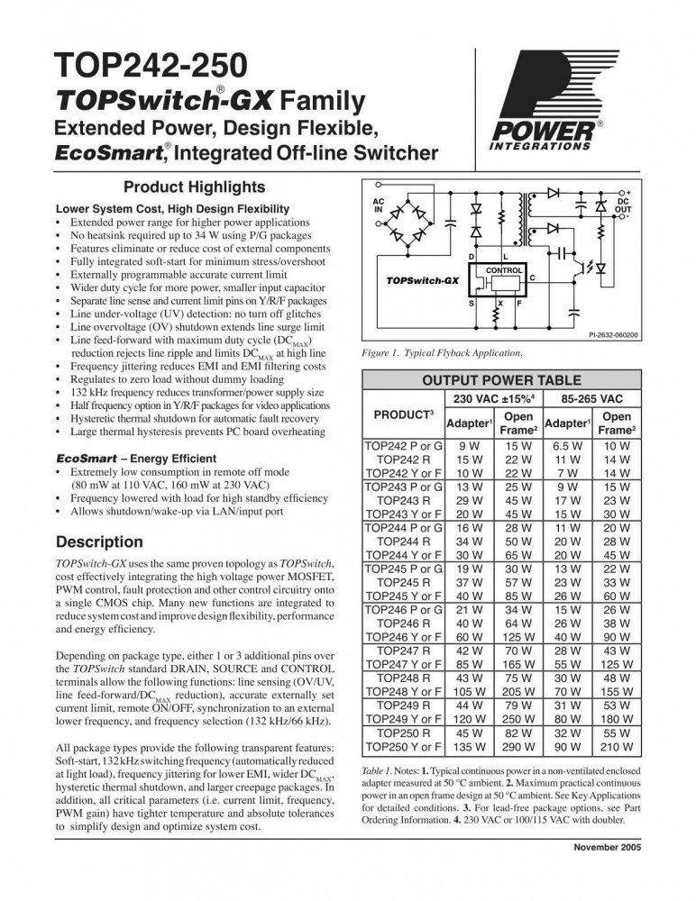 TOP250R-TL technical document page 1