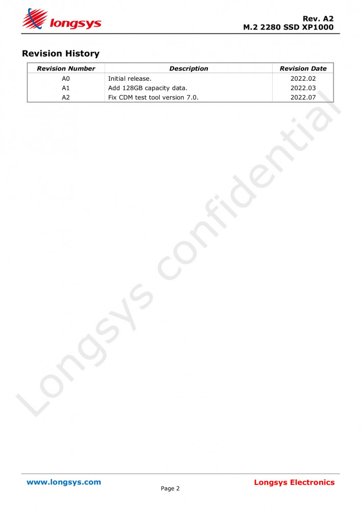 FORESEE XP1000 datasheet page 2