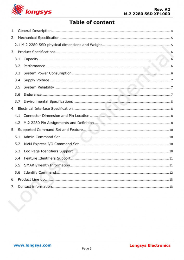 FORESEE XP1000 datasheet page 3