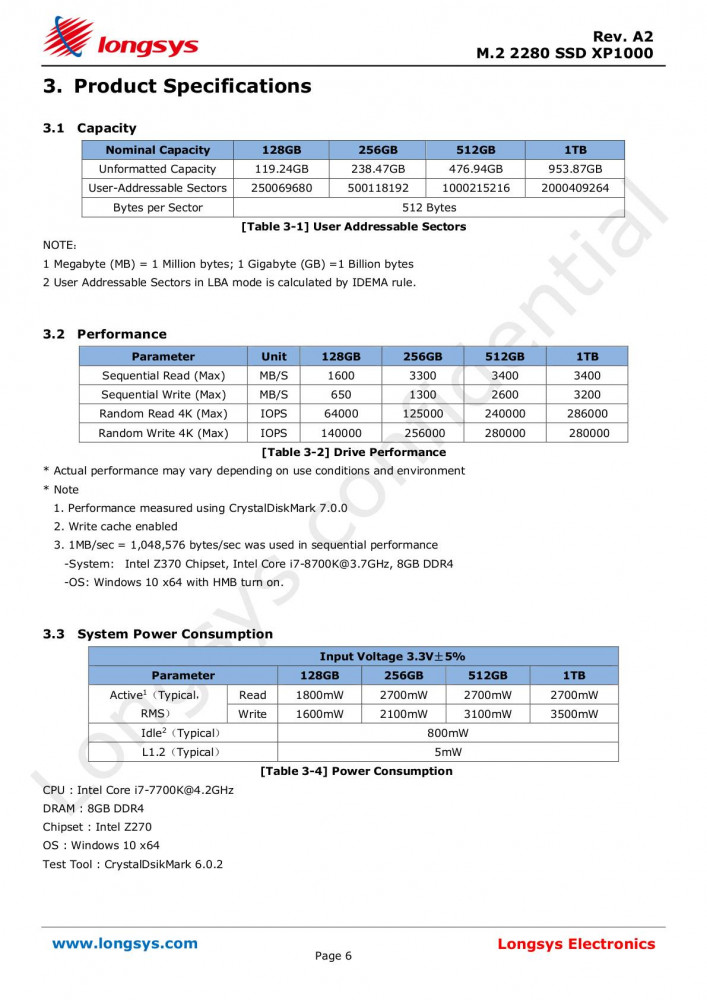 FORESEE XP1000 datasheet page 6