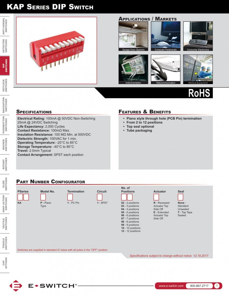 E-Switch KAP Series datasheet page 1