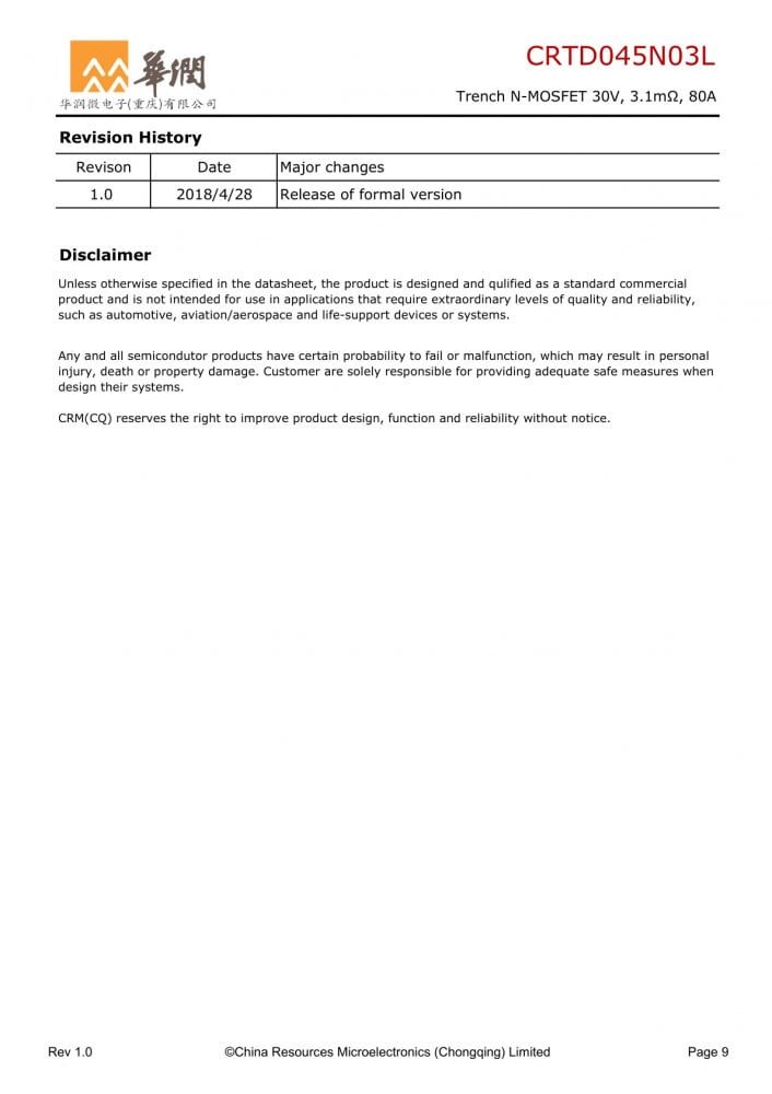 CRTD045N03L datasheet page 9