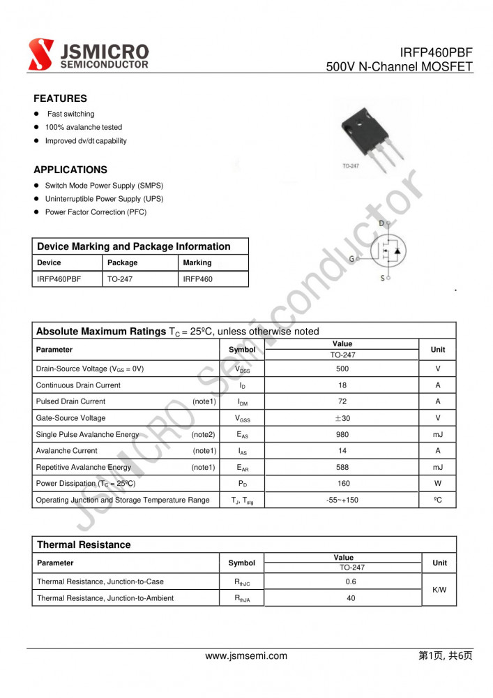 IRFP460PBF-JSM datasheet page 1