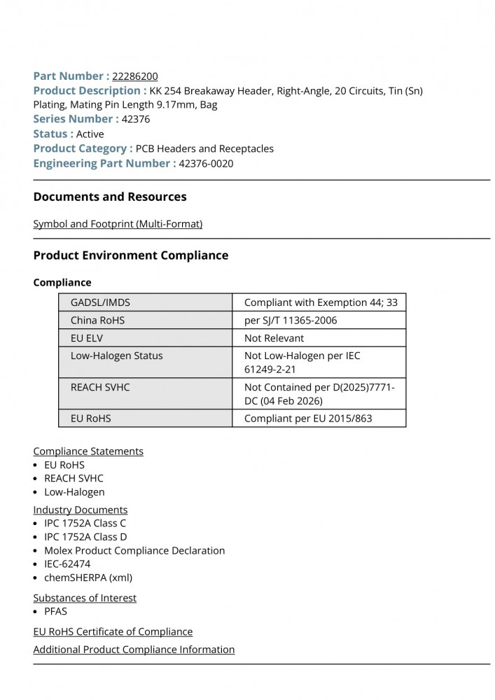 MOLEX 22286200 document image 1