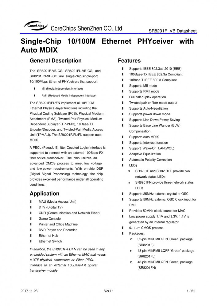 SR8201F datasheet page 1