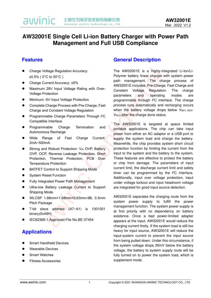 AW32001ECSR datasheet page 1
