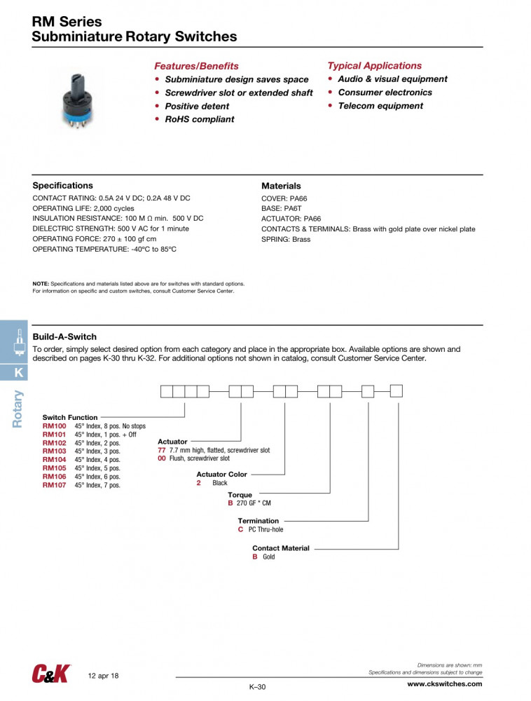 C&K RM series technical document page 1