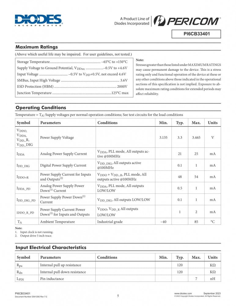 PI6CB33401 datasheet page 5