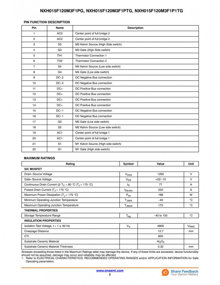 NXH015F120M3F1 datasheet page 2