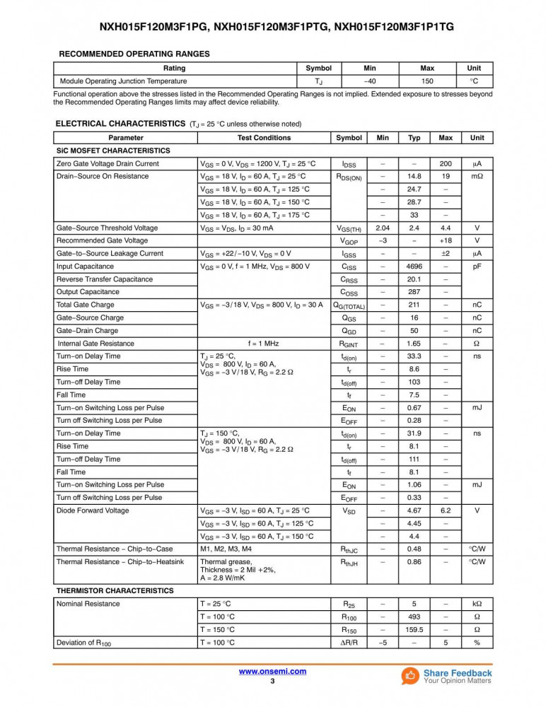NXH015F120M3F1 datasheet page 3