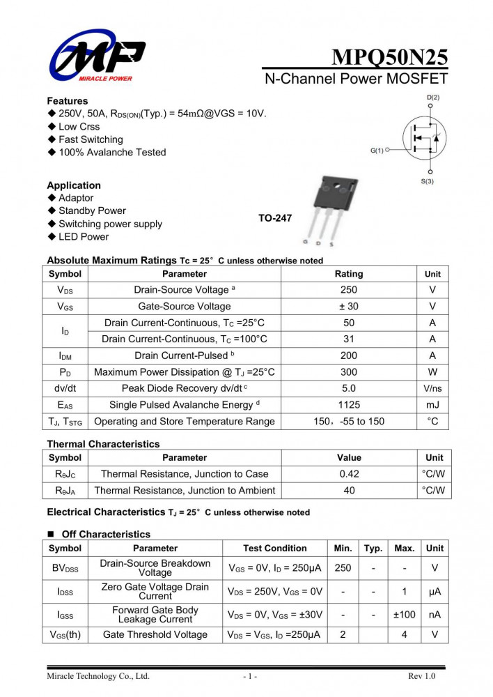 MPQ50N25 datasheet page 1