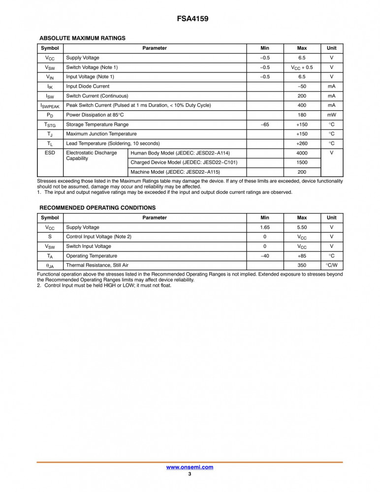 FSA4159 datasheet page 3
