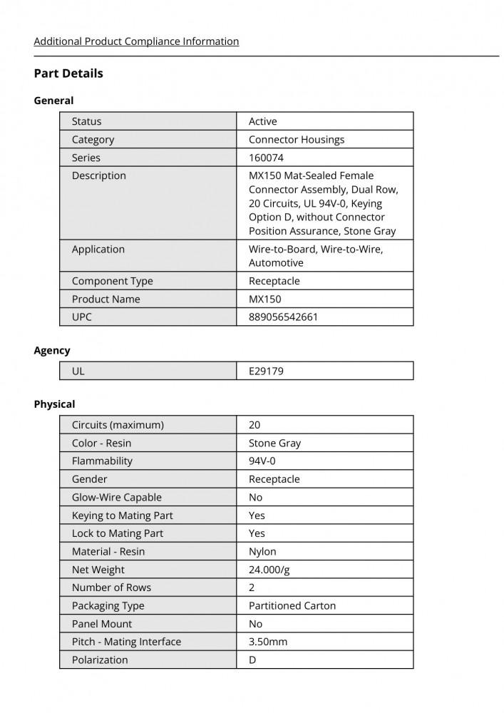 Technical document image, page 2 for MOLEX 1600740004
