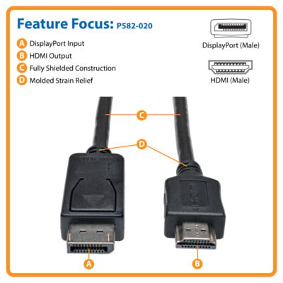 EATON P582-020 Video Cable Assembly for DVI and HDMI Connections for sale