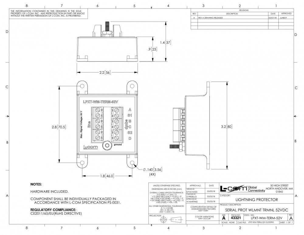 L-com LPXT-WM-TERM-52V product drawing