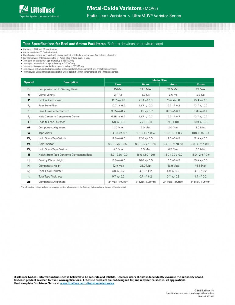 V07E275P datasheet page 10