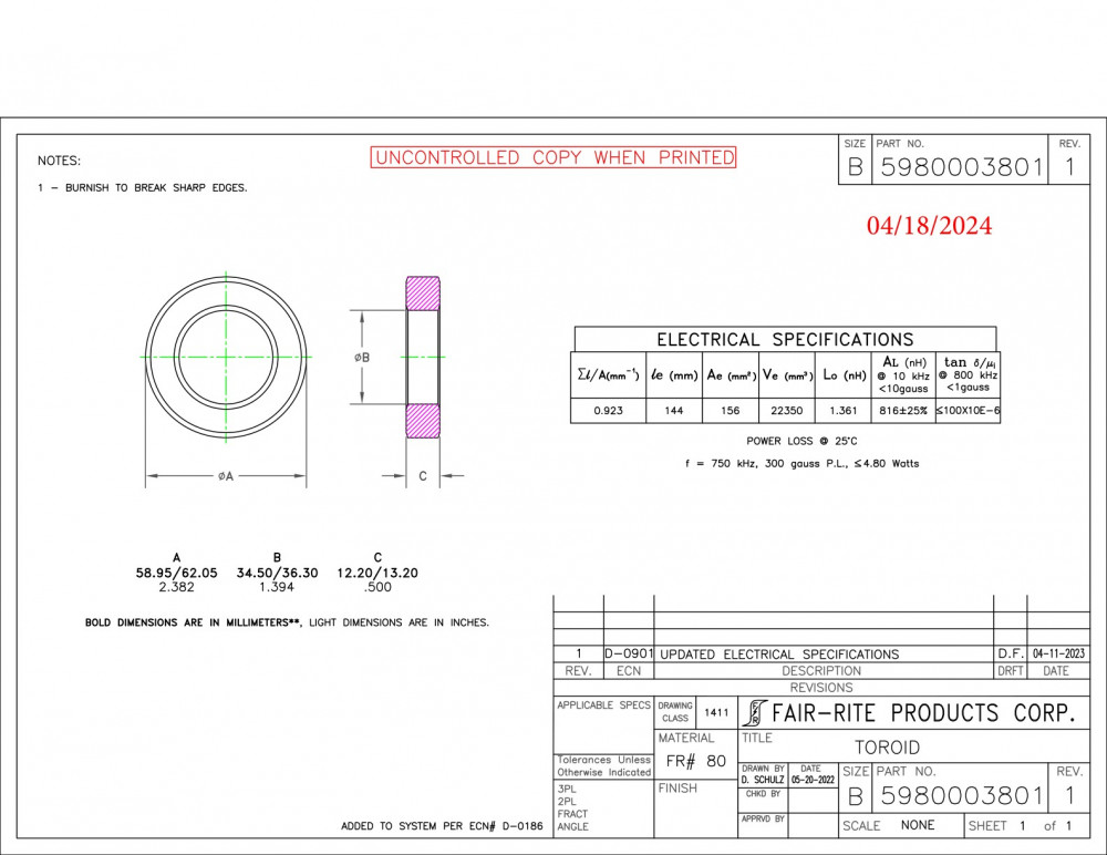 Fair-Rite 5980003801 technical drawing