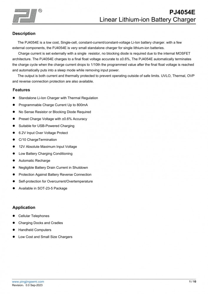 PJ4054E20SE datasheet page 1