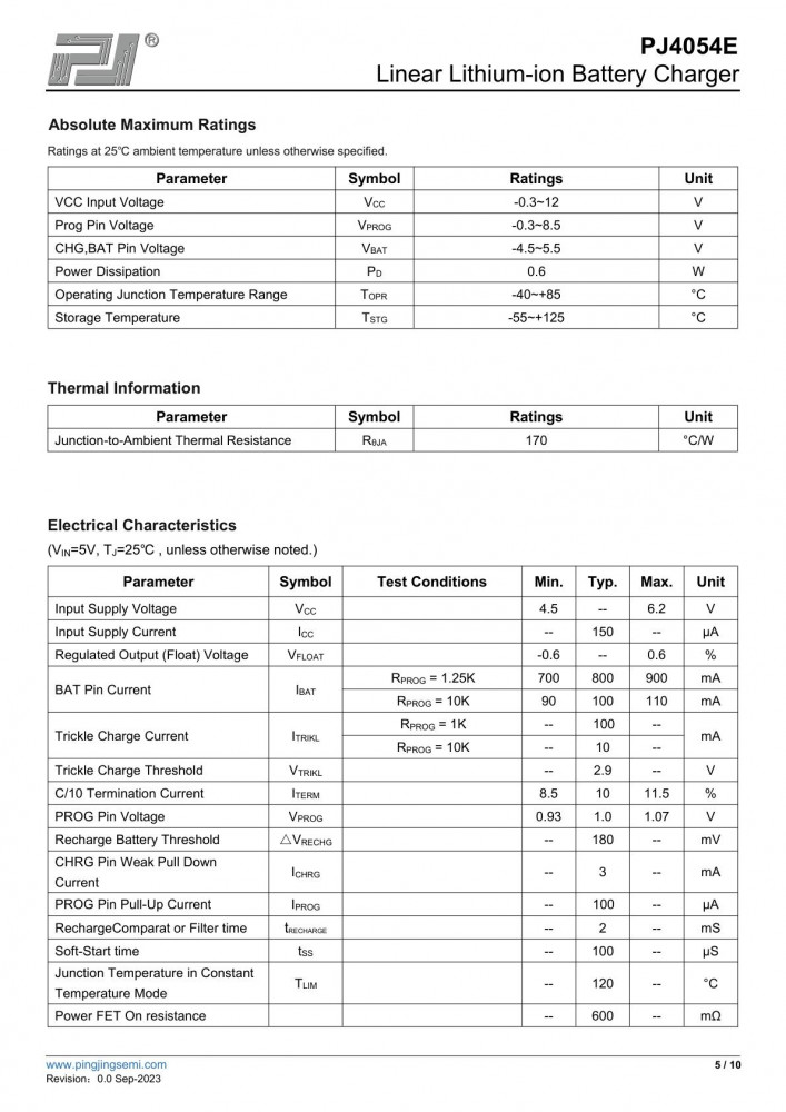 PJ4054E20SE datasheet page 5