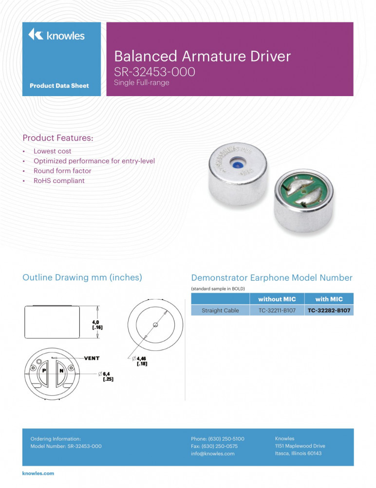 Knowles SR-32453-000 datasheet page 1