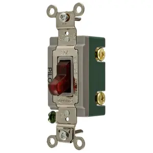 Extra Heavy Duty Industrial Grade, Pilot Light Toggle Switches, General Purpose AC, Double Pole, 30A 120/277V AC, Back and Side Wired Toggle for sale