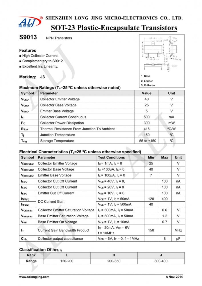 ALJ S9013 datasheet page 1