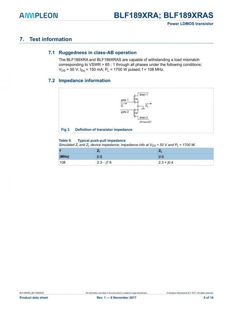 BLF189XRASU datasheet page 5