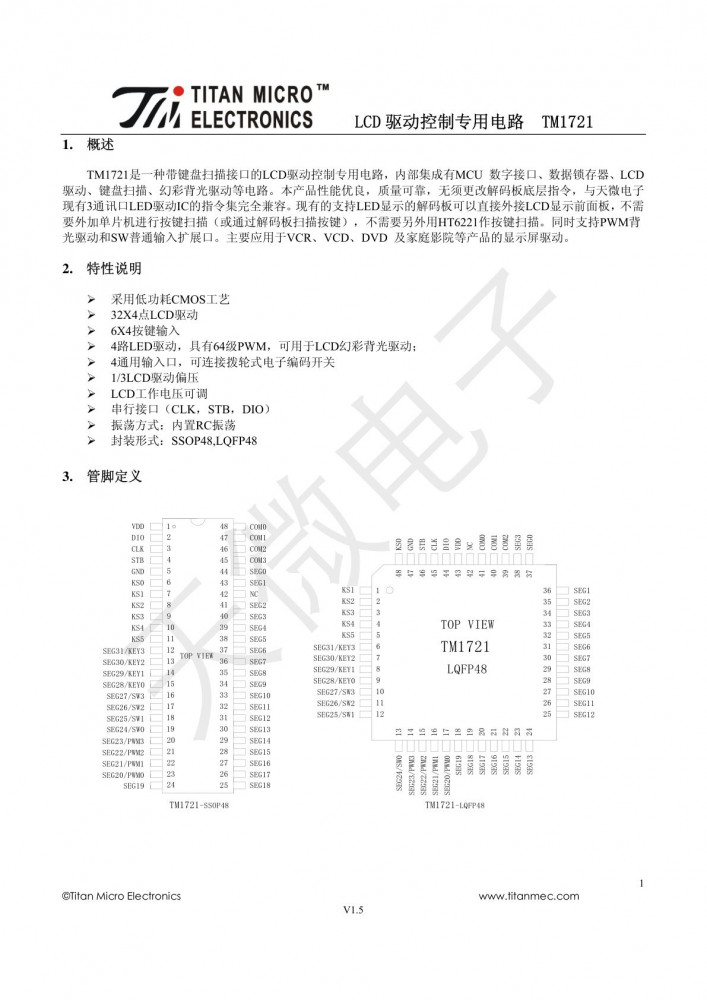 TM1721 datasheet page 1