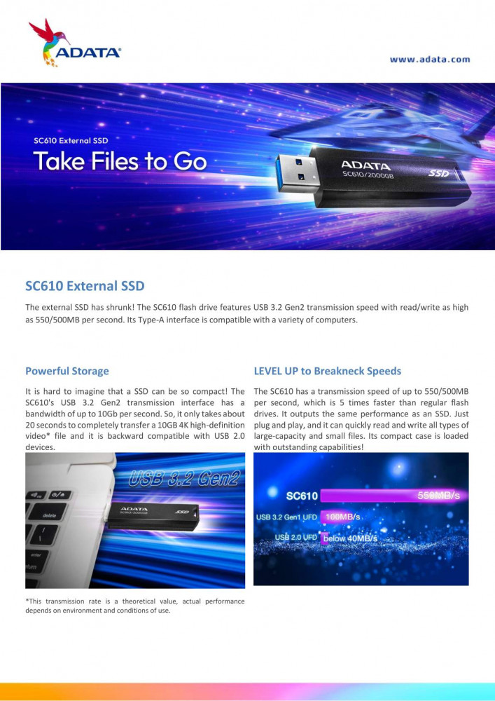 ADATA SC610 technical document, page 1