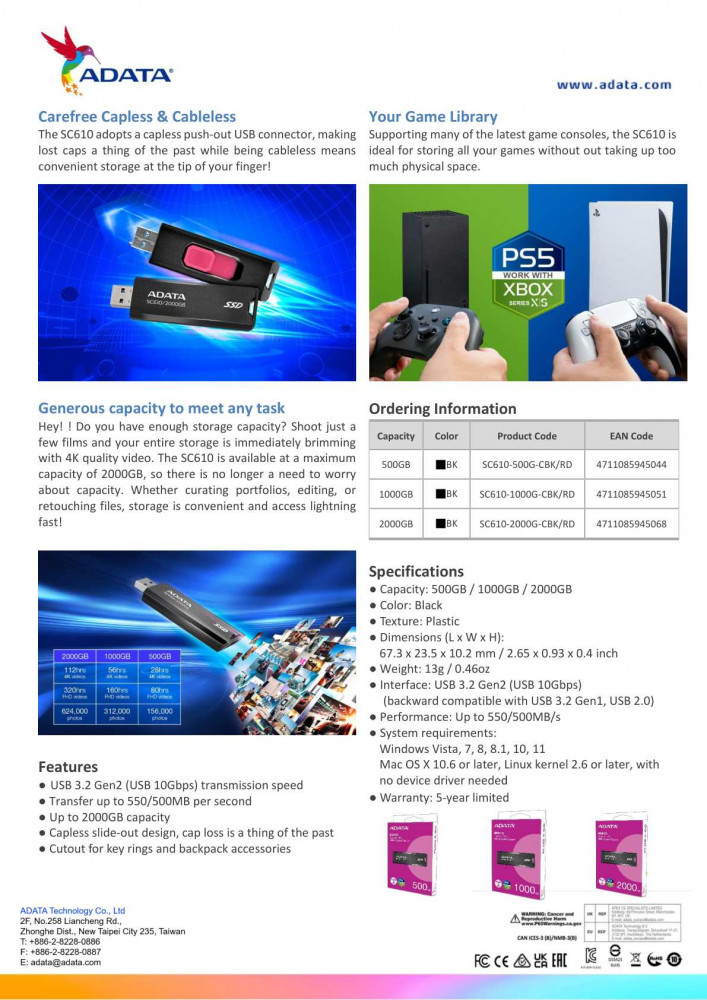 ADATA SC610 technical document, page 2