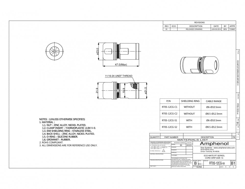 Amphenol RT0S-12CG-S1 technical drawing
