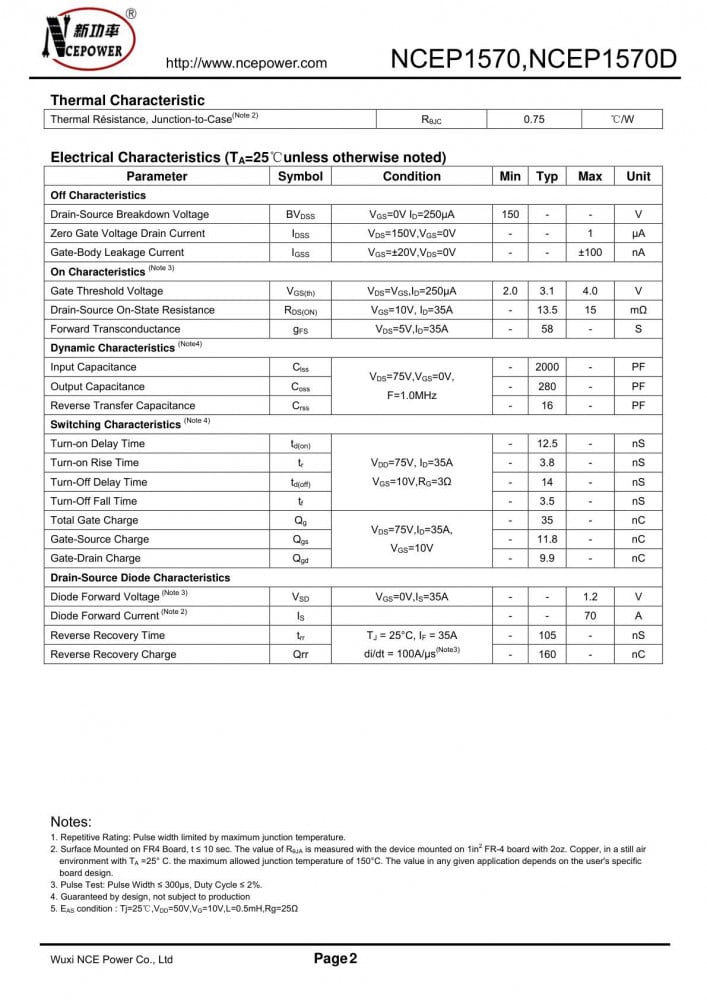 NCEP1570 datasheet page 2