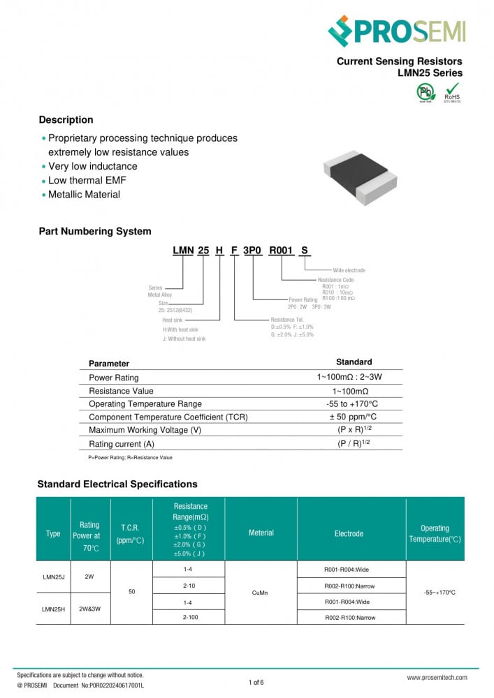 LMN25HF3P0R003S datasheet page 1