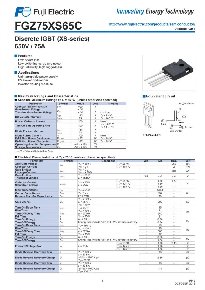 FGZ75XS65C datasheet page 1