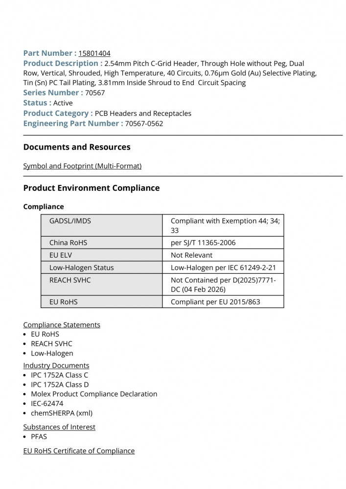 MOLEX 15801404 product document page 1