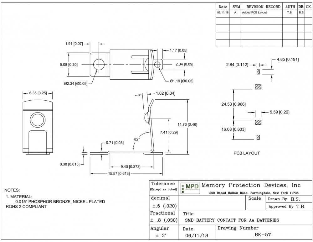 MPD BK-57 battery contact technical drawing