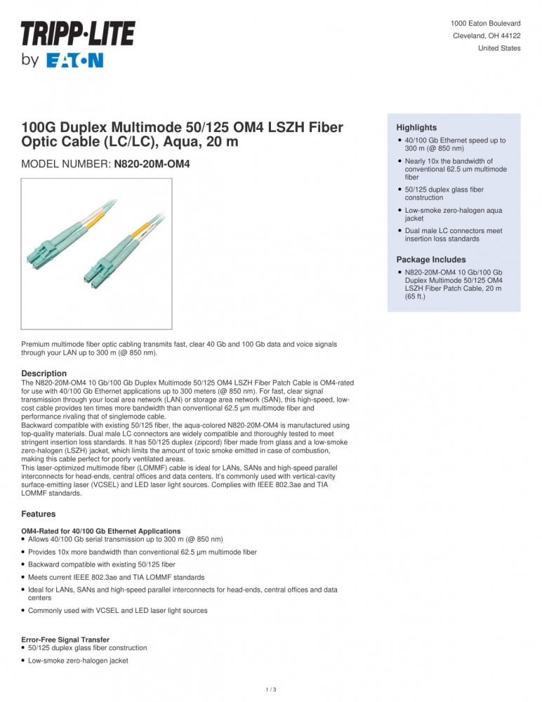 N820-20M-OM4 technical document page 1