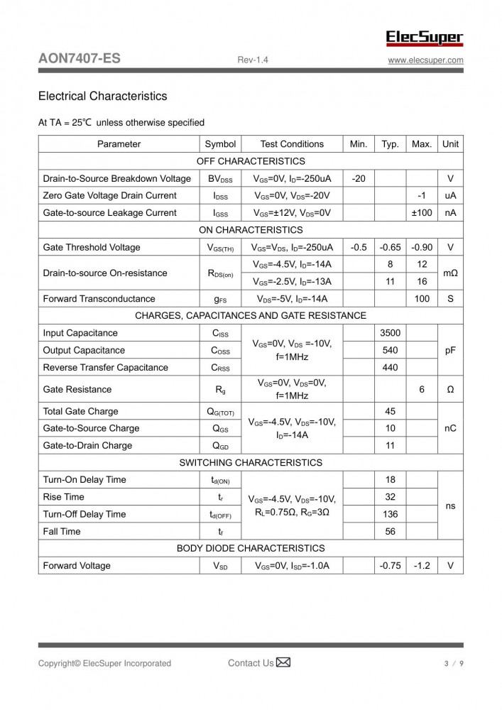 AON7407-ES datasheet page 3