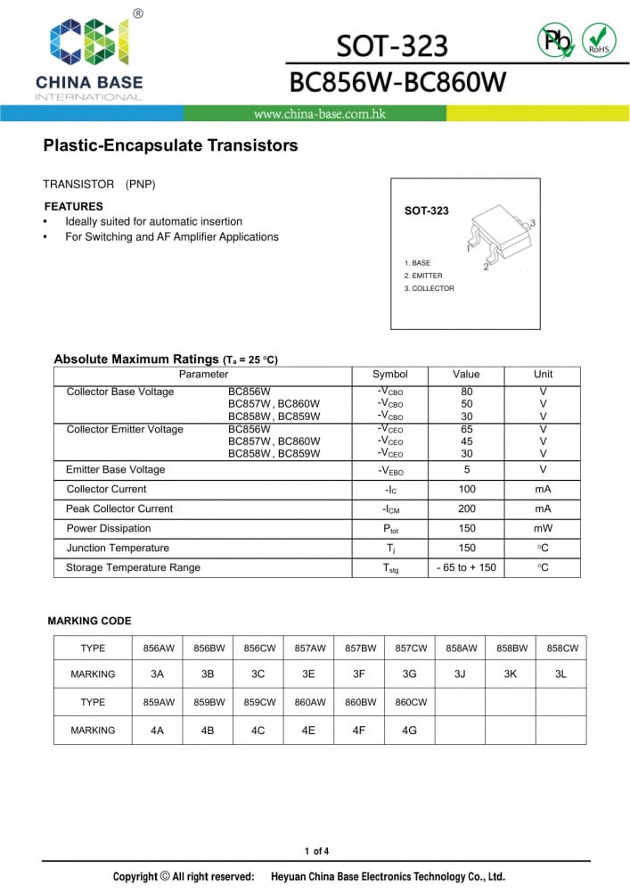 CBI BC857CW datasheet page 1