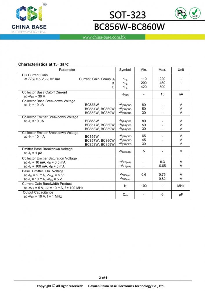 CBI BC857CW datasheet page 2