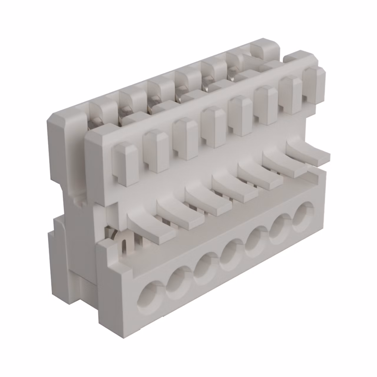 Appli-Mate RAST 2.5 Female Connector, 2.50mm Pitch, 7 Circuits, All Position Keys, Open Endwalls, Polarizing Rib Between Circuits 6 & 7 for sale
