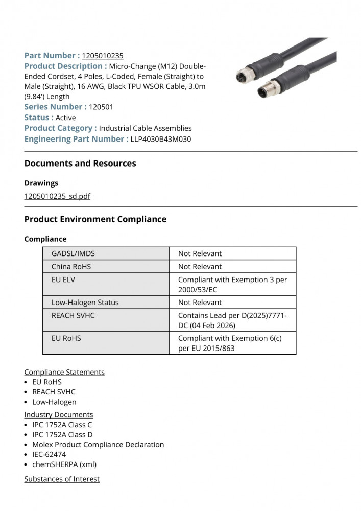 MOLEX 1205010235 technical drawing, page image 1