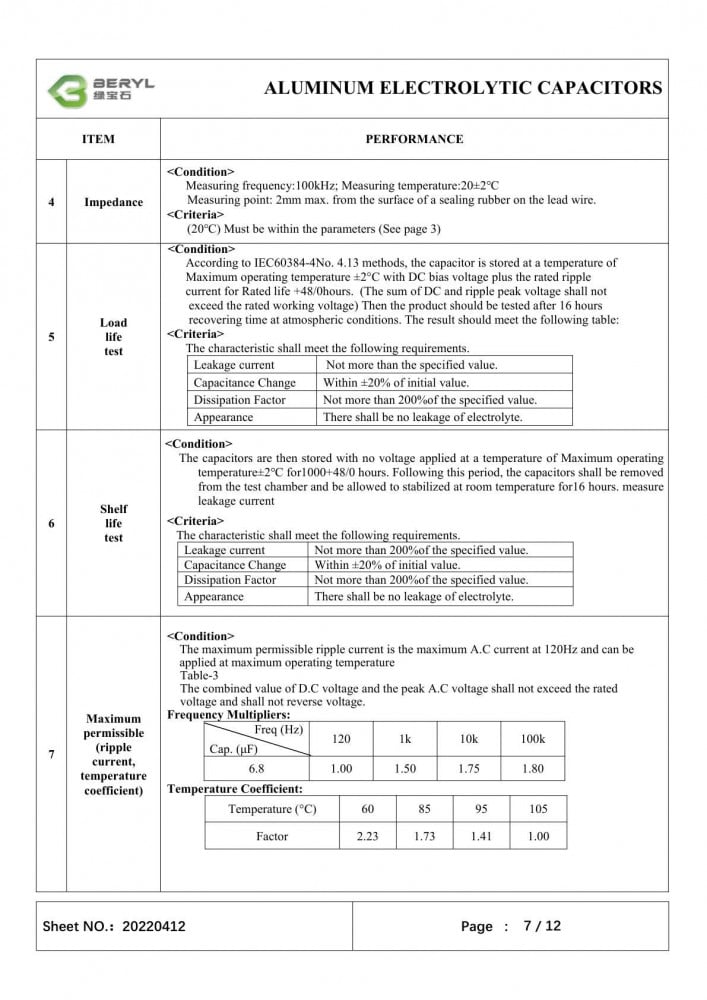 BERYL specification sheet page 7