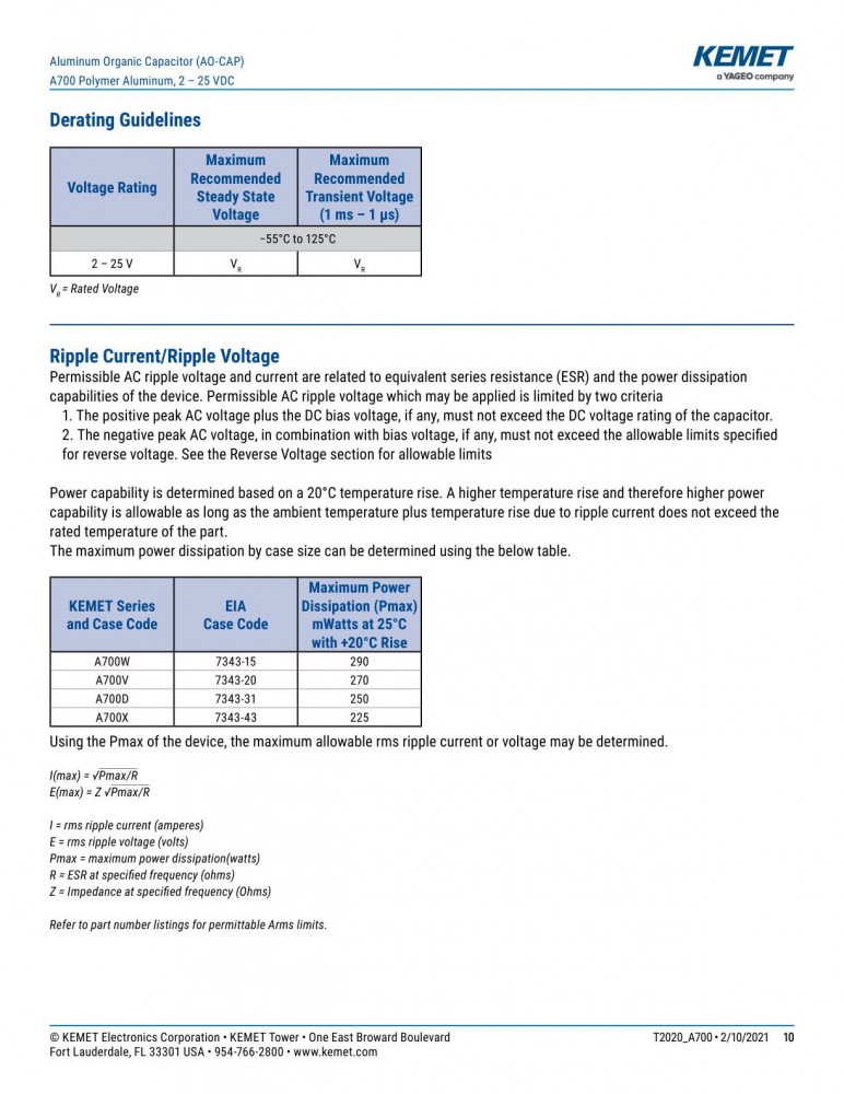 KEMET A700 datasheet page 10