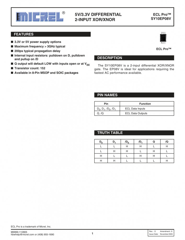 SY10EP08V datasheet page 1