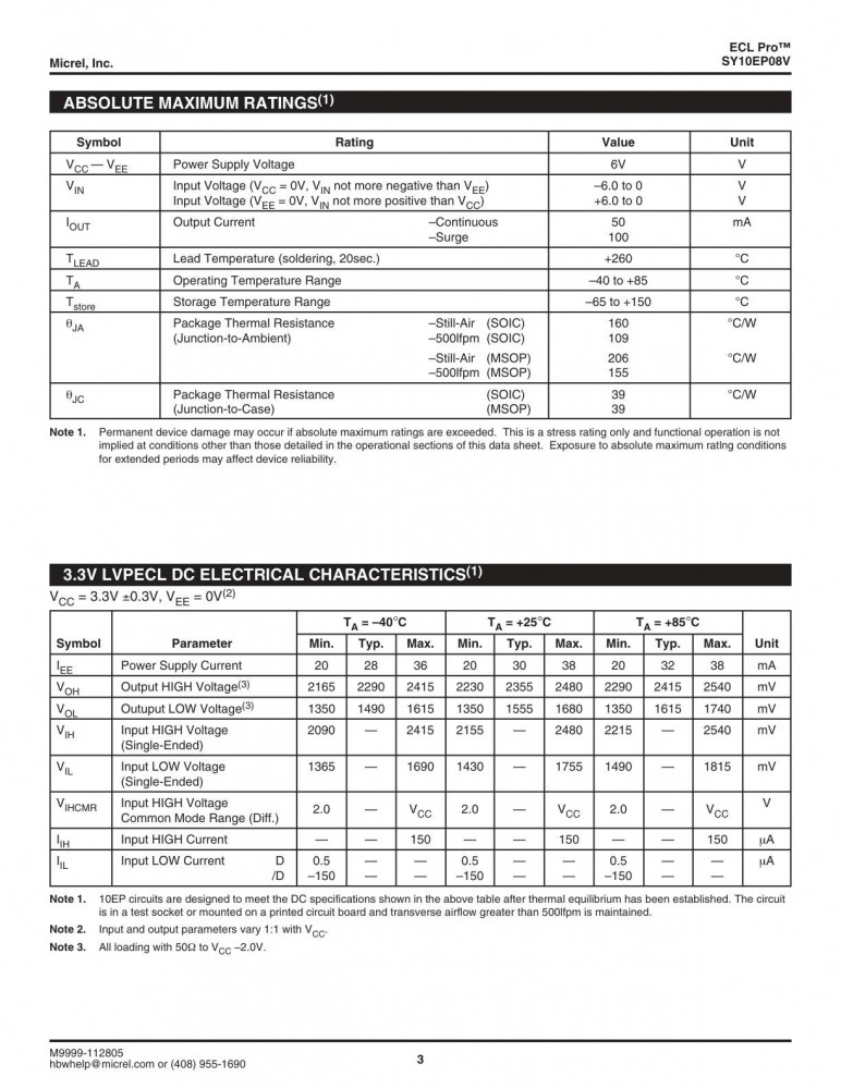 SY10EP08V datasheet page 3