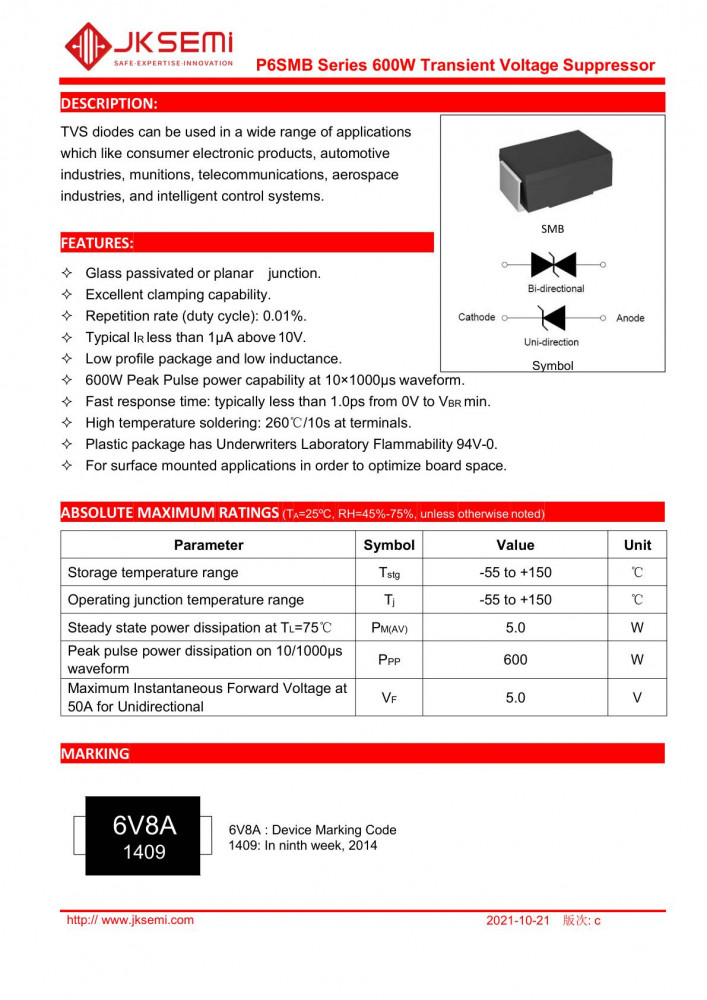 JKSEMI P6SMB series datasheet page 1