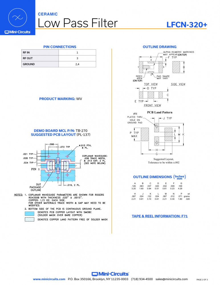 LFCN-320+ technical document, page 2